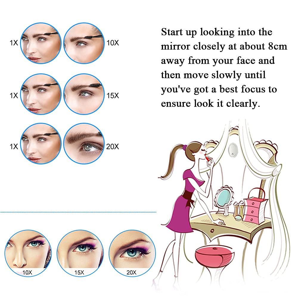 SANTOO 20X Magnifying Mirror with 3 Mounting Suction Cups Used for - Pluck Eyebrows - Tweezing - Blackhead Removal - See Details Clearly β Easy Mounting Makeup Mirror - 6 Inch Round