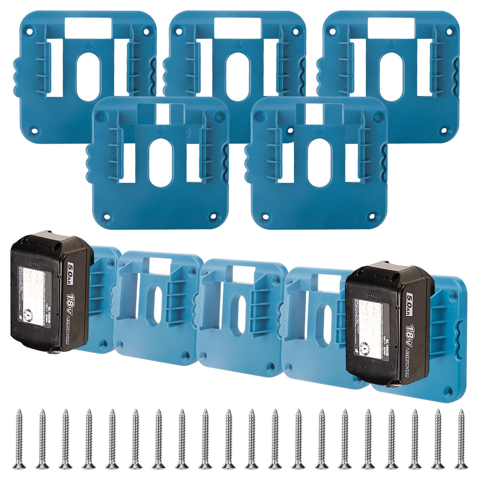 ToolValtz 5 Pack Battery Holder Mount for18V Battery Fit for BL1860 BL1850 BL1840 BL1830,Battery Store and Display for Warehouse, Factory, Truck, Workshop