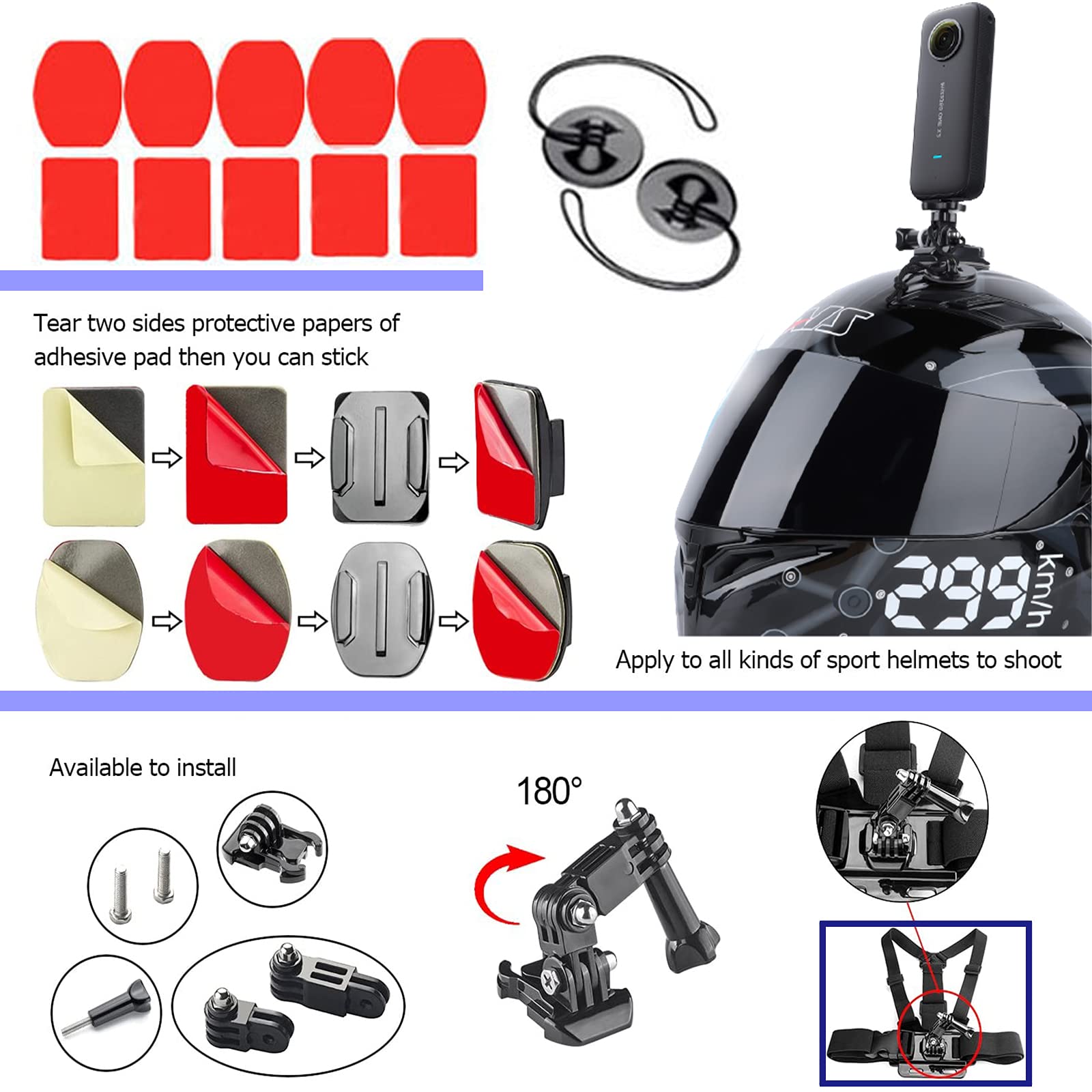 44 in 1 Action Camera Accessory Combo Kit -Compatible with Insta360 One X3,X2,One R, X,for Gopro Here 10,11