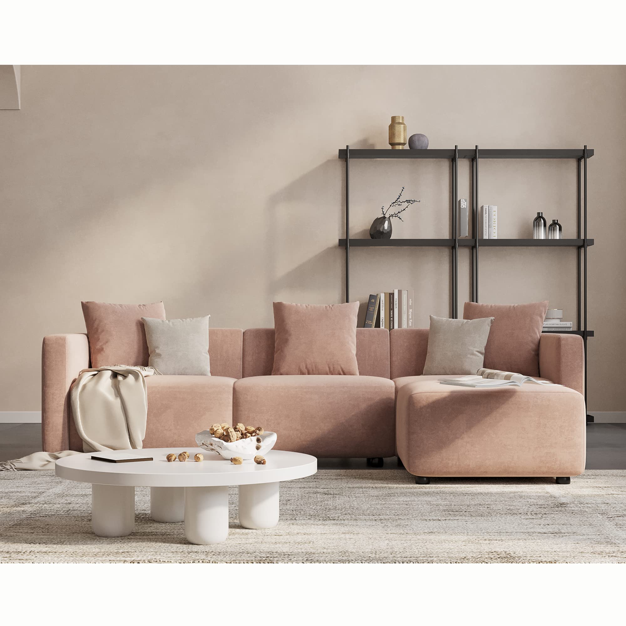 Acanva Luxury L-Shaped Upholstery Convertible Modular Sectional Sofa, Contemporary Reversible Couch with Chaise Lounge for Living Room, Apartment, 4 Piece Set, Pink