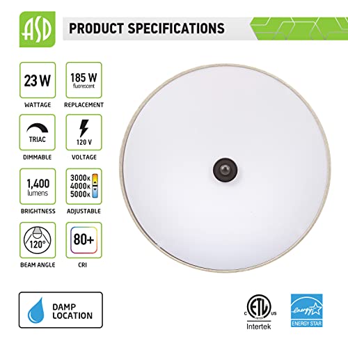 ASD 15" LED Flush Mount Ceiling Light, 3 CCT 3000K/ 4000K/ 5000K Adjustable, Dimmable Drum Light Fixture, Linen Fabric Shade, Oil Rubbed Bronze, 23W (185W Equivalent), 1400LM, Energy Star&ETL