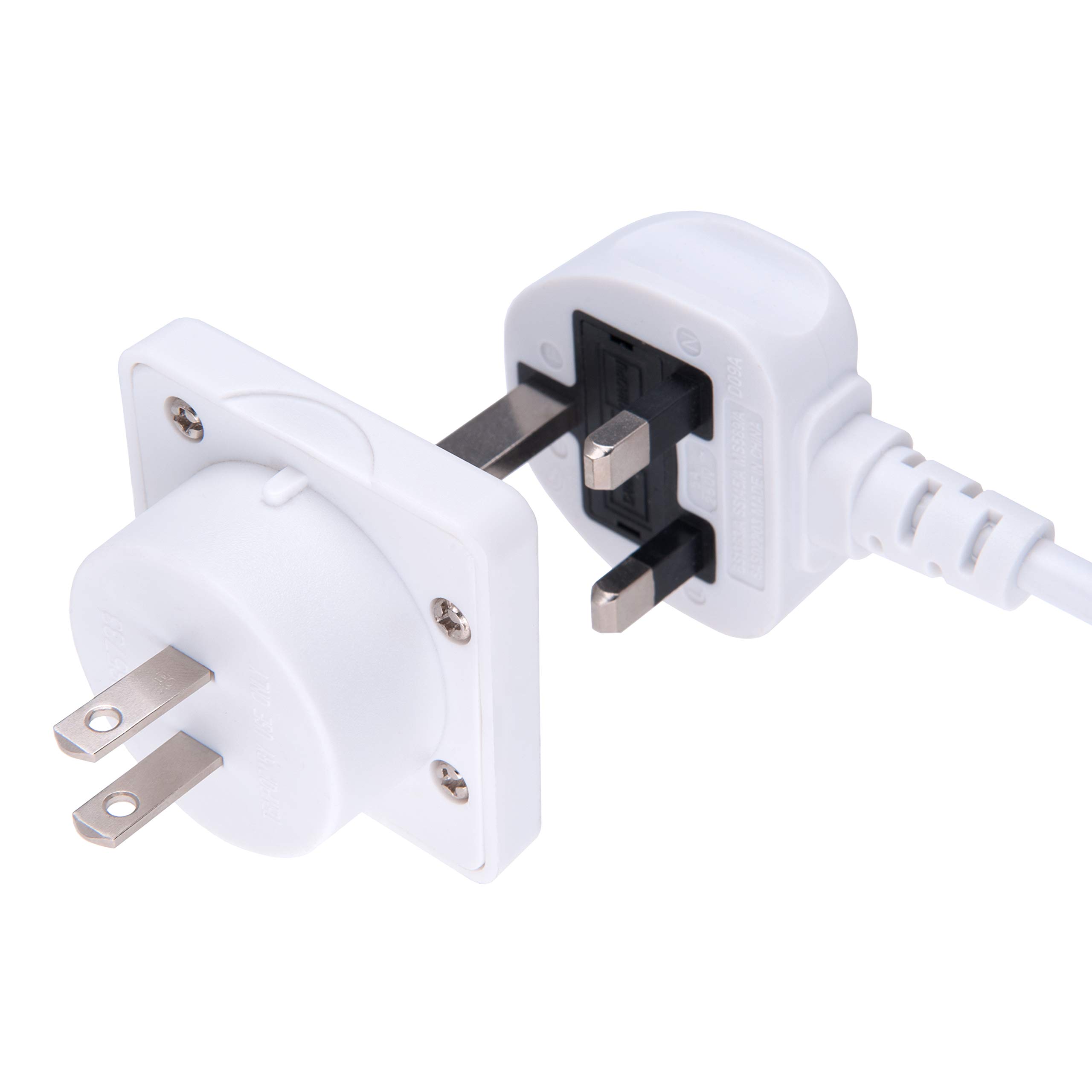 UK to US Adapter England American Socket 3 Pin to 13 Amp 2 Pin Plug Type G to Type A B | International Universal USA Travel Adaptor Adopter | for Mobile Phone Tablet Laptop | 1 x White