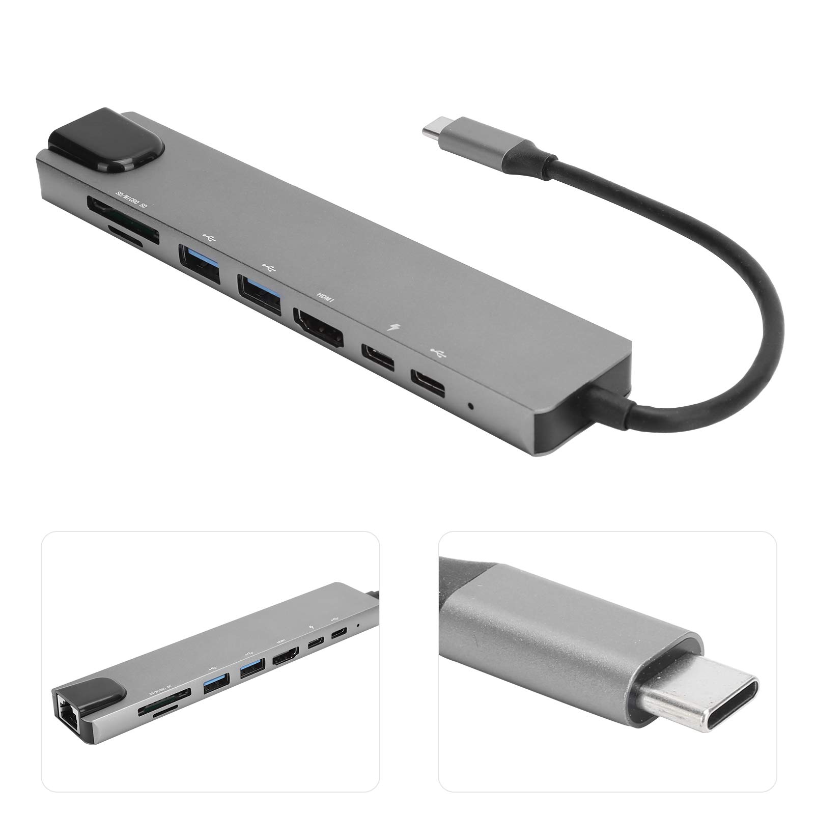 wendeekun TypeC Docking Station,8 in 1 TypeC Converter TypeC to PD/HDMI/RJ45/Memory Card/Storage Card/USB3.0 Adapter,Easy and Convenient Expansion