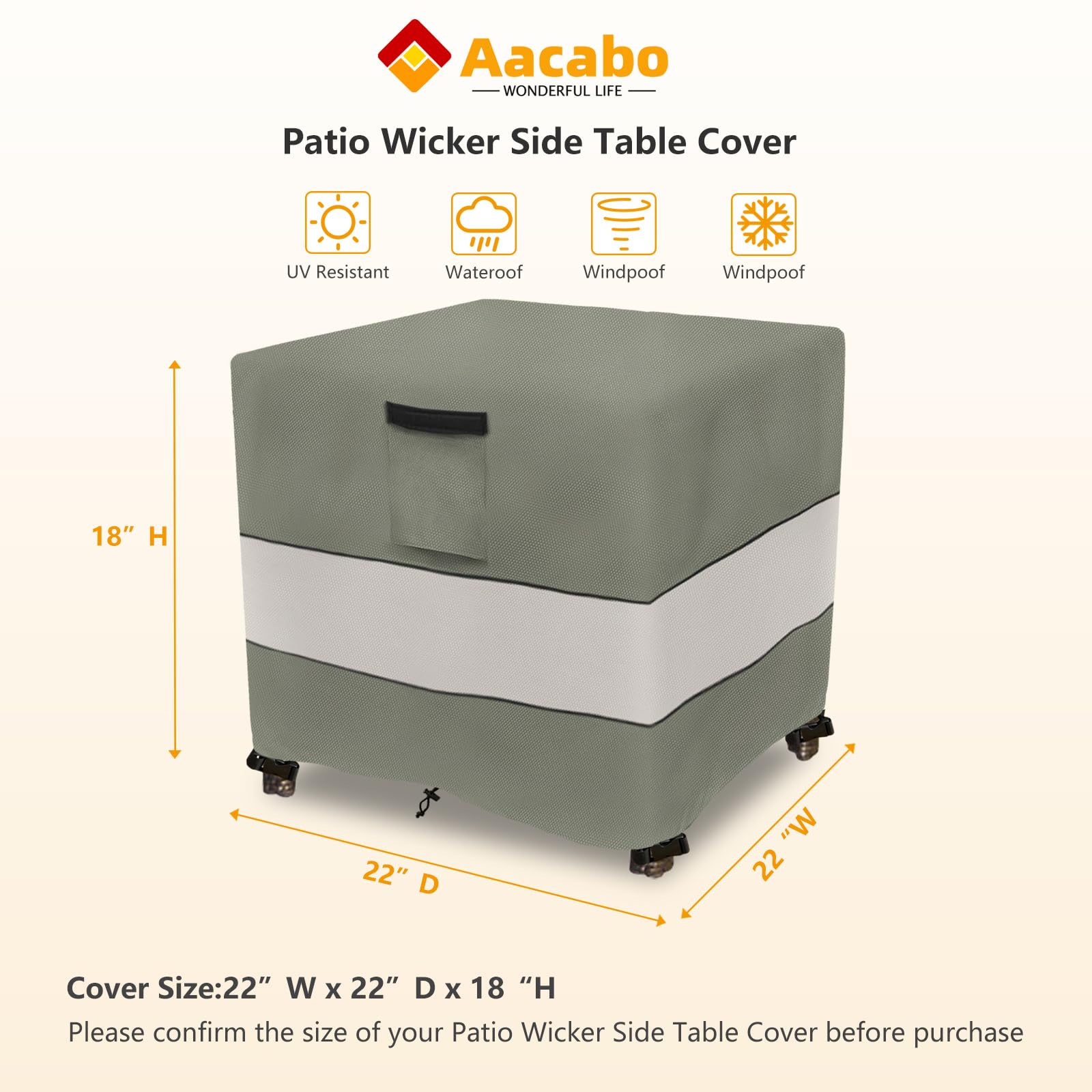 Aacabo Round Patio Table Cover,Suitable for 36 Inch Diameter Patio Round Table,Waterproof Heavy Duty Round Outdoor Coffee Table Cover,Grey green