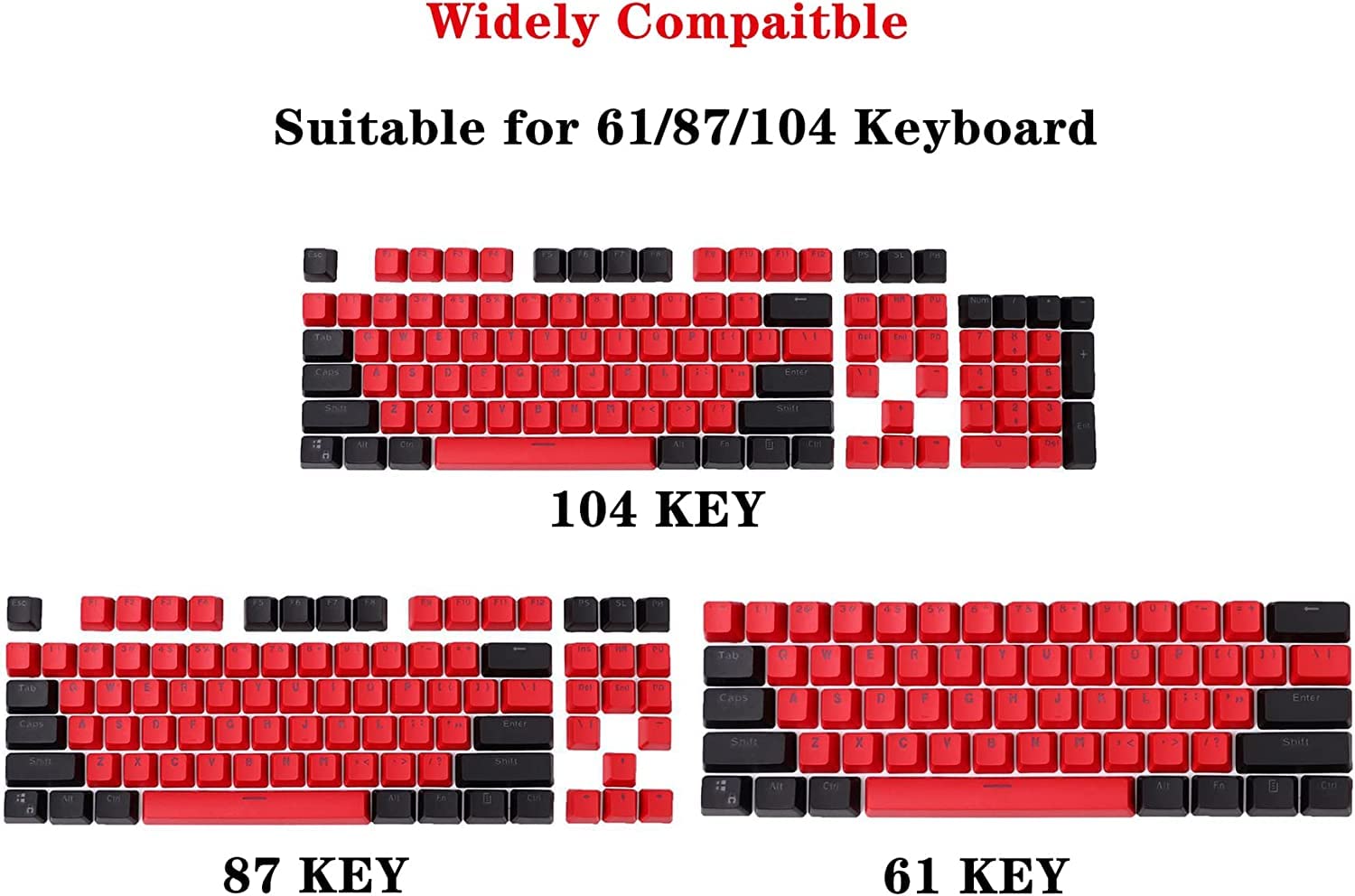 Meideli 104Pcs Gaming Keyboard Caps, Universal Keycaps for Mechanical Keyboard, ABS Backlight Wear-Resistant Key Caps Replacement Keyboard Accessories Black Red