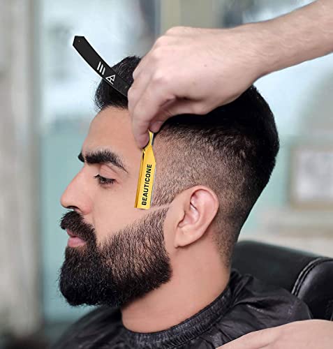BEAUTICONE Straight Razor | Professional Barber Razor for men with 100 Single Edge Blades | Straight Edge Razor │slide-out design (Black and Gold Slide-out Razor)