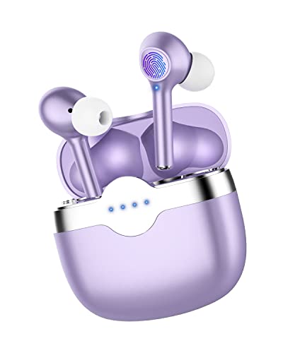 Bluetooth 5.3 Wireless Earbuds, Deep Bass Sound Clear Call, Noise Cancelling with 4 Microphones, 30H Playtime, IPX7 Waterproof Protection, Comfortable Wearing, Compatible with iPhone Android, Purple