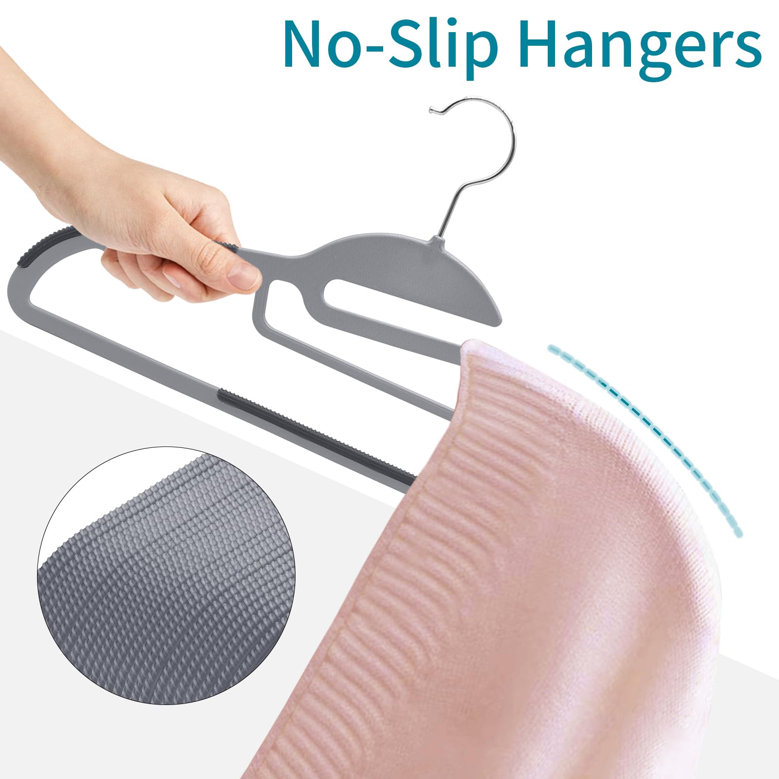 ABHENG 30 Pack Plastic Coat Hangers, Heavy Duty Pant Hangers, Space-Saving Suit Hangers with S-Shaped Opening, Non-Slip, 360º Swivel Hook, 16.3”L x 0.2”W x 8.9”H, Gray, UAPY0430G