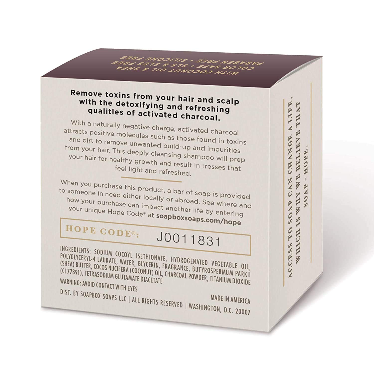 Soapbox Soap Bar Shampoo, 3.1oz Travel and Eco Friendly Hair Cleanser with Activated Charcoal. Vegan, Sulfate, Paraben, Cruelty & Silicone Free, Color Safe & Low Plastic