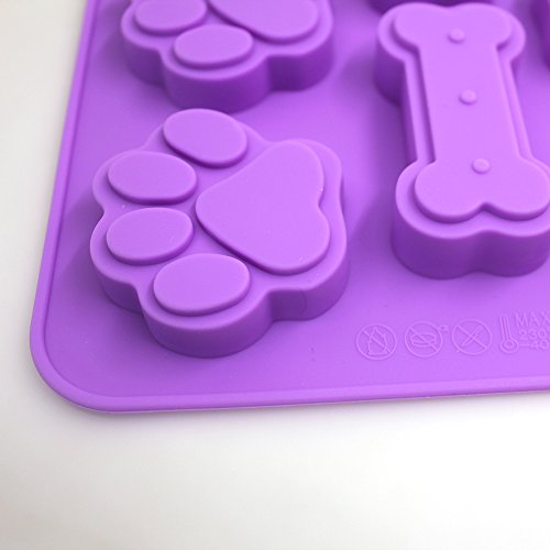 3 Pcs Silicone Molds Puppy Dog Paw & Bone Shaped 2 in 1, 8-Cavity, FineGood Reusable Ice Candy Trays Chocolate Cookies Baking Pans, Oven Microwave Freezer Dishwasher Safe-Pink, Blue, Purple