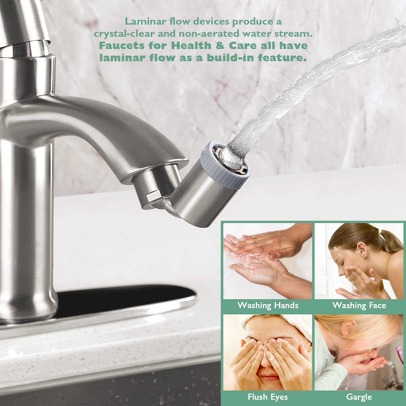 720° Faucet Aerator, 3-function Bathroom Faucet Aerator, Swivel Sink Aerator Head, Kitchen Sink Faucet Head,Faucet Sprayer Attachment 55/64-27UNS Female Thread, Faucet Nozzle Brushed Nickel