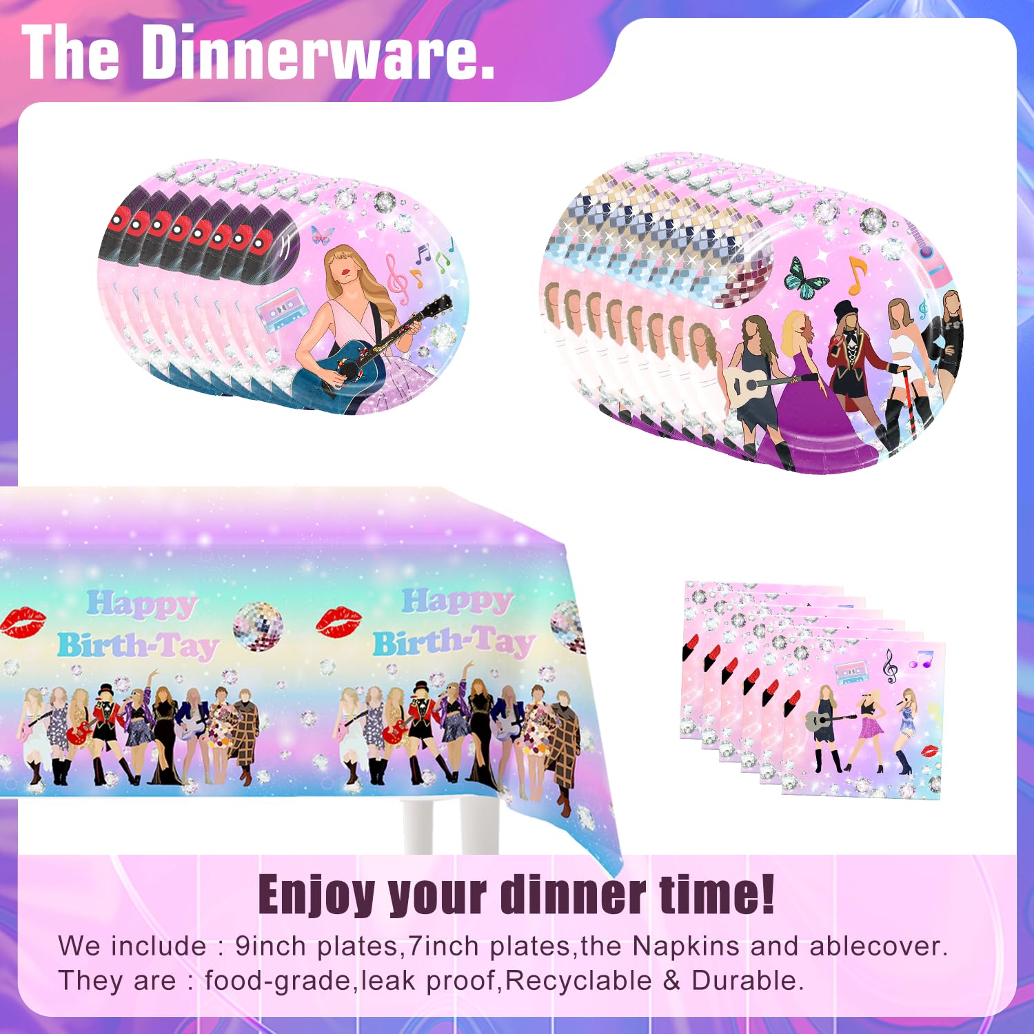 81pcs Birthday Party Decorations Plates, Birthday Party Supplies Include 40pcs Plates 40pcs Napkins 1pc Tablecloth Music Party Plates for Music Party Decorations Serves 20 Guests