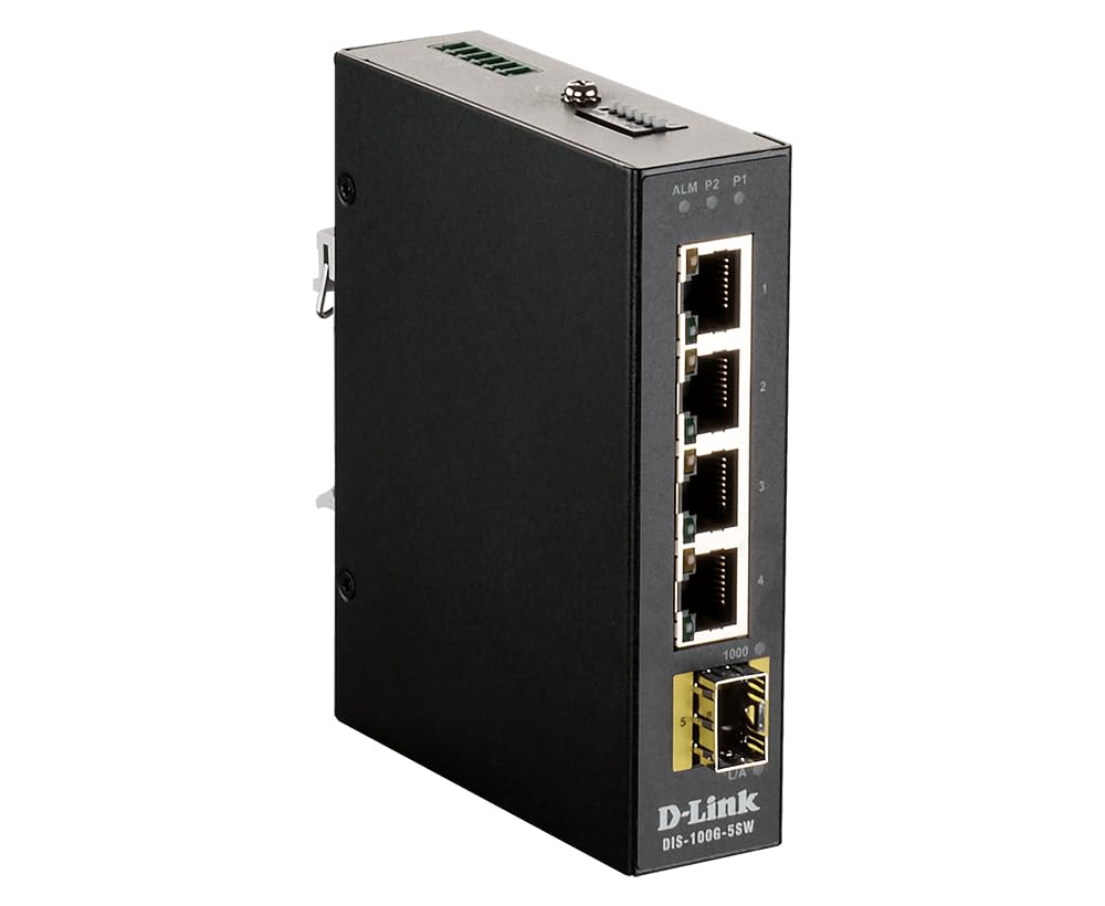 D-Link 5-Port Gigabit Industrial Unmanaged Switch | 4 10/100/1000BASE-T Ports + 1 SFP Ports | L2 | Fanless | Plug and Play (DIS-100G-5SW)