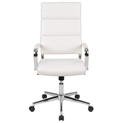 Flash Furniture Hansel High Back White LeatherSoft Contemporary Panel Executive Swivel Office Chair