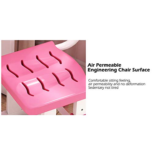 Children's Combined Study Desk and Chair Set, Height Adjustable Home School Use Anti-Reflective Children Study Table with LED Light/Reading Board/Pull-Out Drawer 80 x 49cm (Pink)