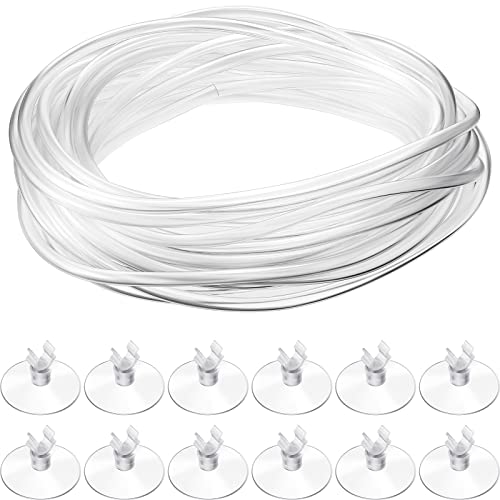 Boao 32.8 ft Aquarium CO2 Proof Tubing Clear Airline Tubing Aquarium Air Tubing 5/16 Inch with 12 Pcs Suction Cups Aquarium Air Pump Accessories for Fish Tank