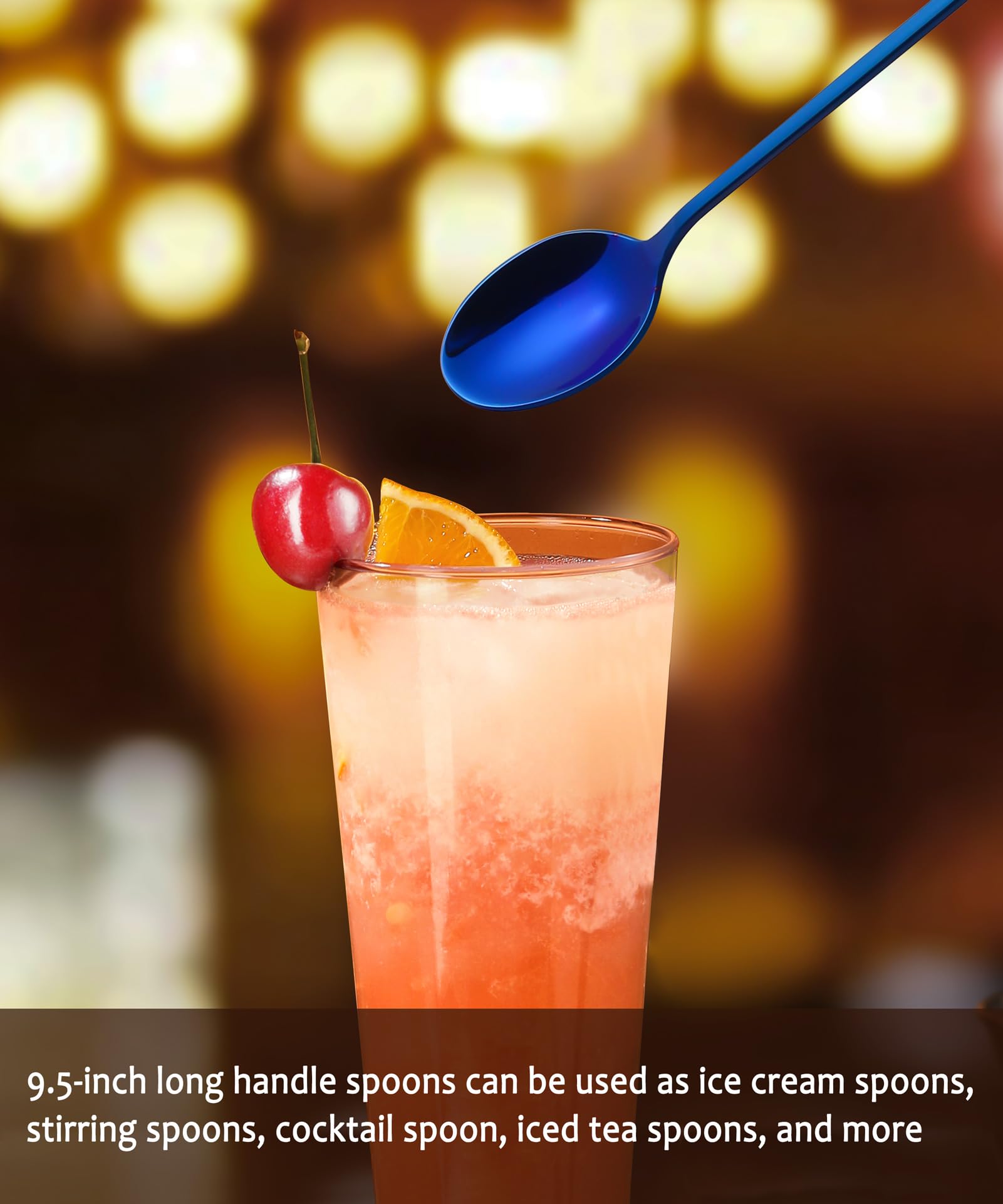 Lovingly Yours 9.5-Inch Long Handle Ice Tea Spoons, Ice Cream Spoons, Iced Teaspoons Long Coffee Spoons, Stainless Steel Stirring Spoons, Set of 4