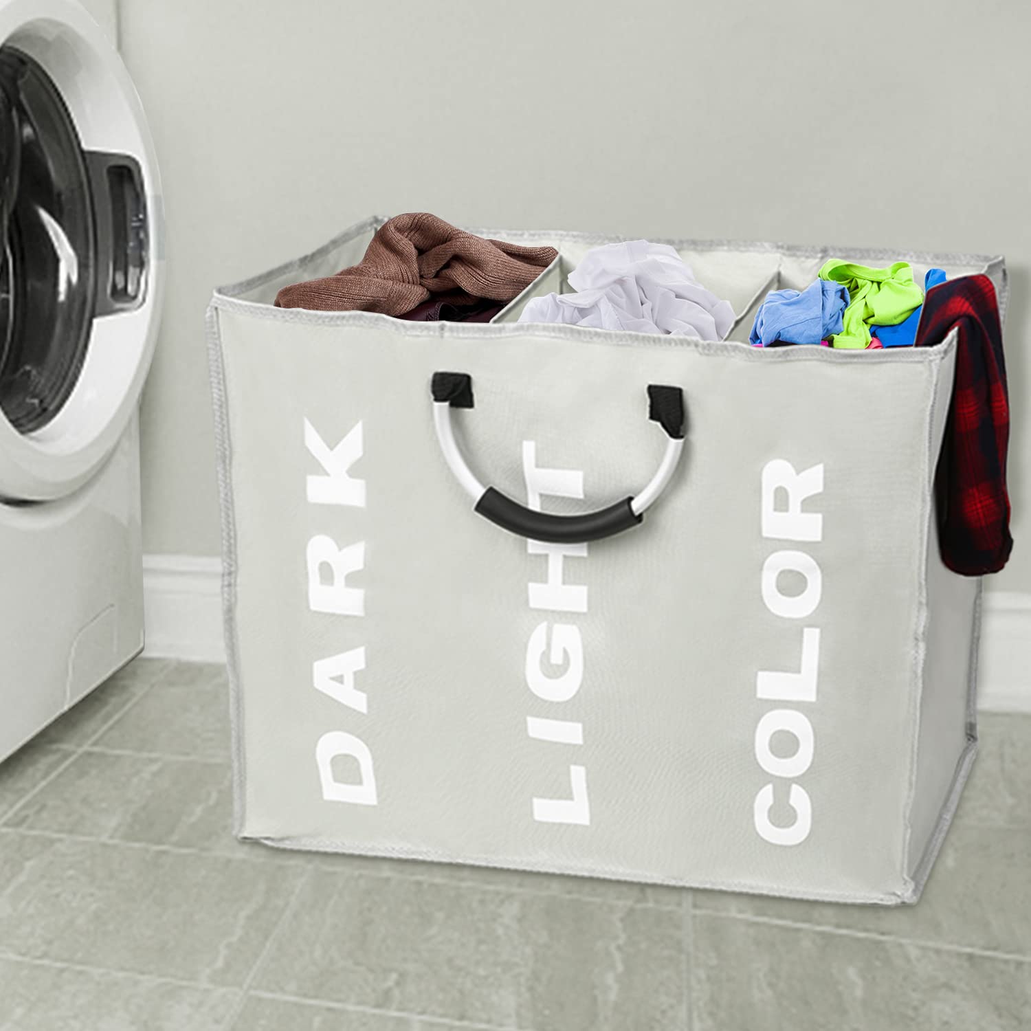 AORESAC 94L X-Large Laundry Hamper 3 Section, Collapsible Clothes Hamper with Padded Handles, Durable and Easy to Clean, 24 X 13 X 20inches Laundry Basket for Bedroom, School Dorm, Apartment