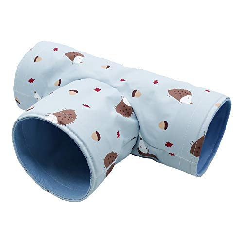 Handmade Small Animal 3-Way Hideout Tunnel Collapsible Pet Play Toy Tunnel Tube for Dwarf Rabbit Hamster Guinea Pig Chinchilla Sugar Glider Hedgehog (Blue)