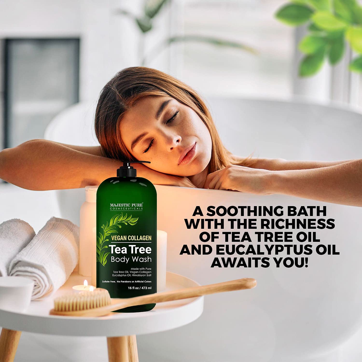 Majestic Pure Tea Tree Body Wash - Formulated to Combat Dry, Flaky Skin - Soothes, Nourishes and Moisturizes Irritated, Chapped, Problem Skin Areas - (Packaging may Vary) -16 fl. oz (Pack of 2)