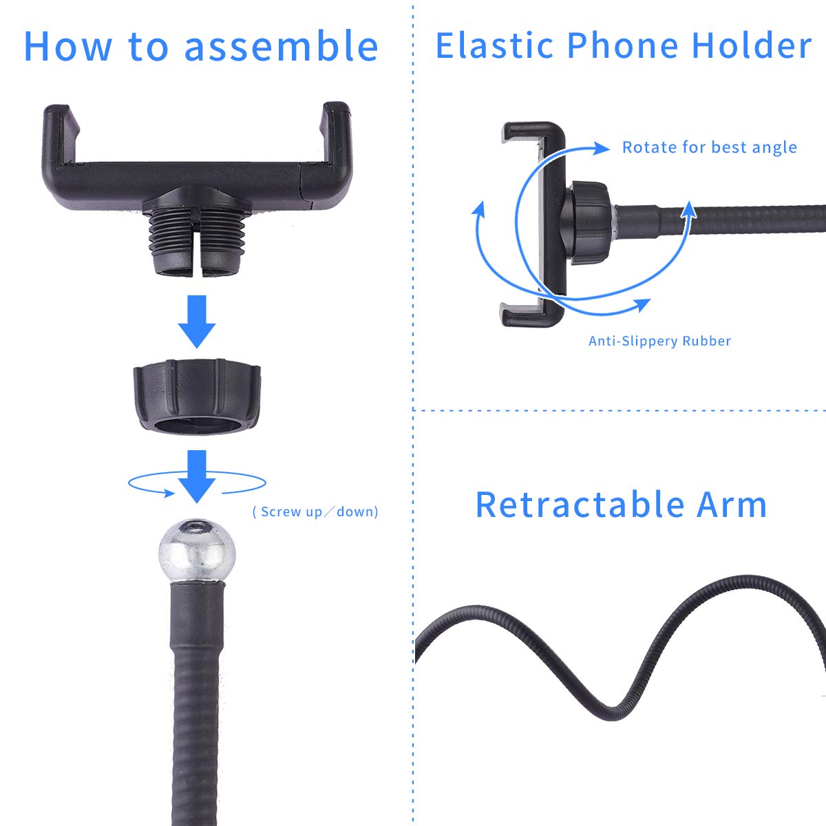 Tranesca Selfie Ring Light with Cell Phone Holder Stand for Live Stream/Makeup, LED Camera Lighting [3-Light Mode] with Flexible Arms Compatible with Cell Phones and Camera (Black)