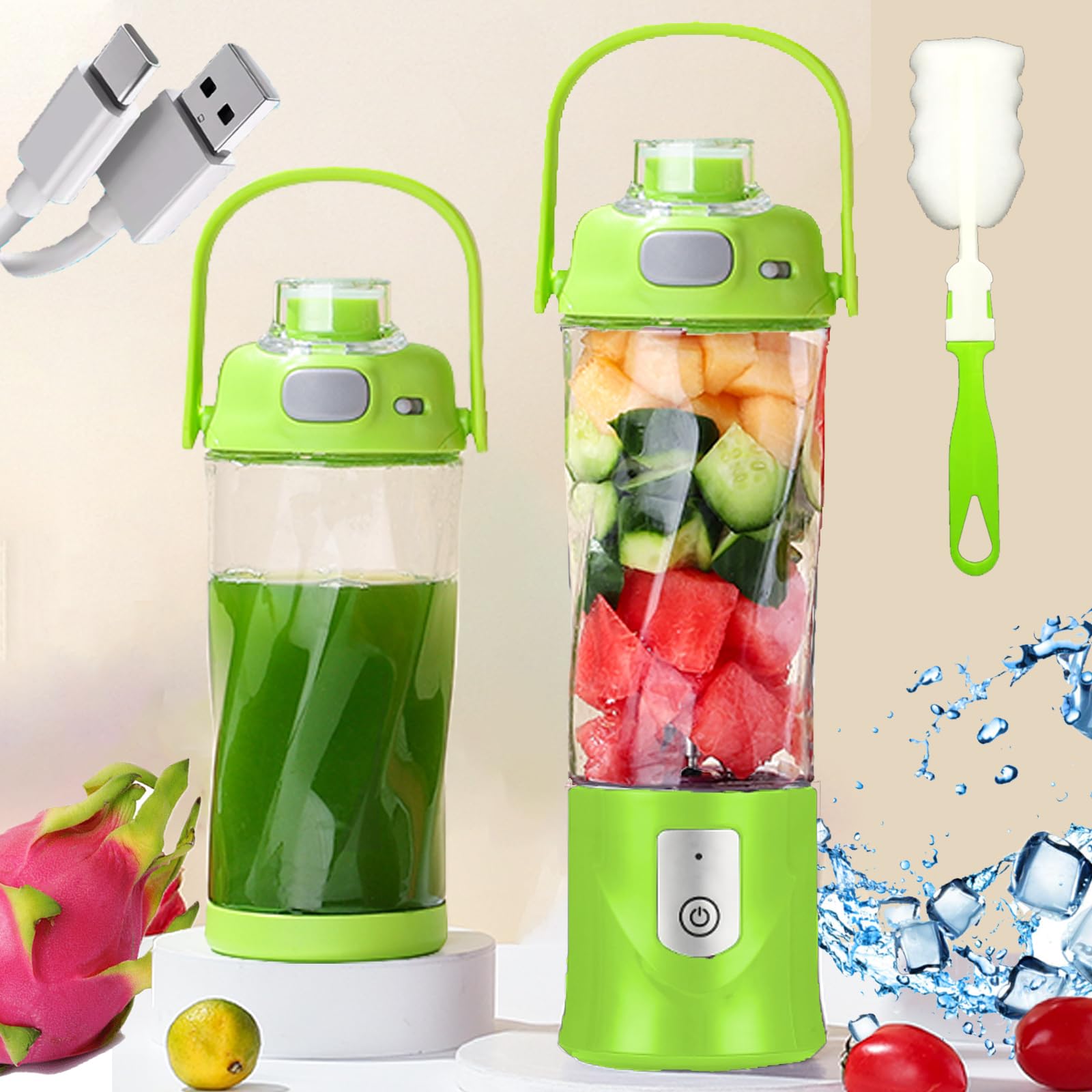 Portable Blender for Shakes and Smoothies,270 Watt Personal Size Blenders,20 oz Waterproof Blender Cup with Travel Lid,Type-C USB Rechargeable on the go Blender Mixing Machine with 6 Blades