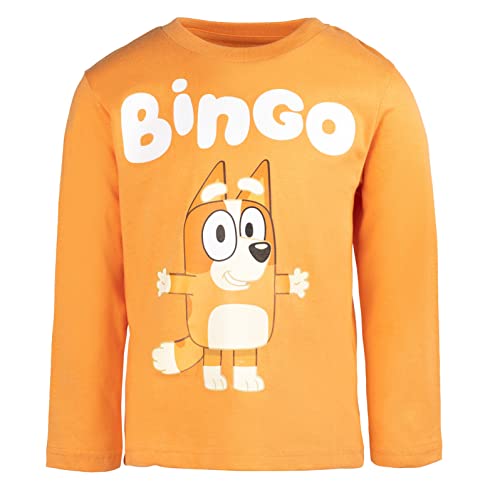 Bluey Bingo Little Boys Girls 3 Pack Long Sleeve Graphic T-Shirt Orange/Blue/Gray 7-8