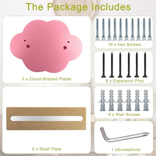 OPERMAXER for TonieBox and Tonie Shelf Cloud, Tonies Storage for Tonie Figures Characters, Floating Shelves Magnetic Wall Shelf for Children Play Room, Charging Station, Pink(3 Pcs)