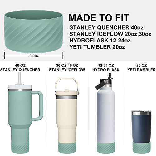 Affute Protective Silicone Boot for Stanley Quencher H2.0 40 oz & IceFlow Flip 20 oz 30 oz and hydroflask 12-24 oz, Anti-Slip Bottle Bottom Sleeve Cover (Eucalyptus)