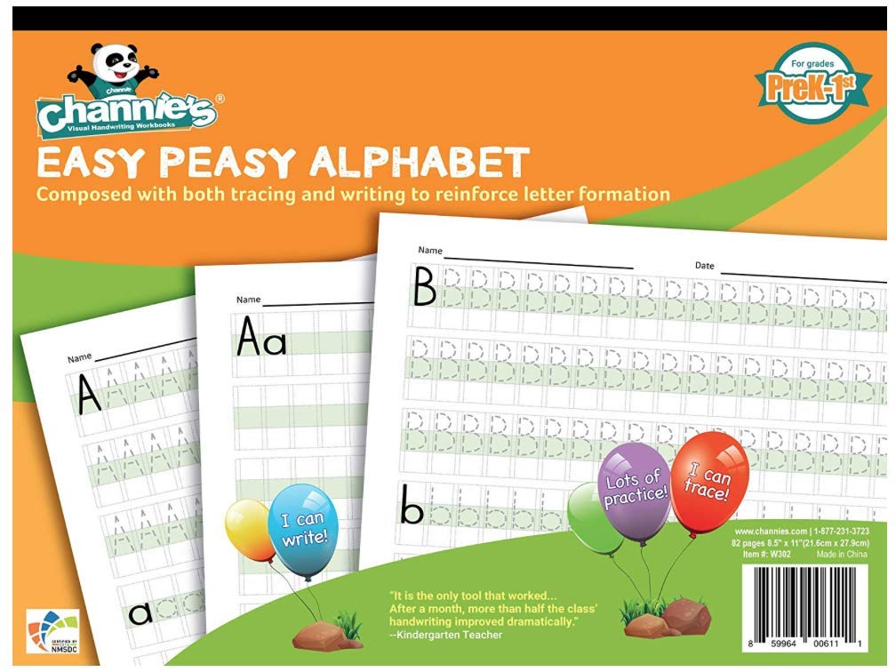 Channie’s Easy Peasy Alphabet, Numbers & Sight Words Workbook, Fun & Color-Coded Preschool, Kindergarten & 1st Grade Alphabet Tracing Book For Daily Writing Practice, 2 Pack