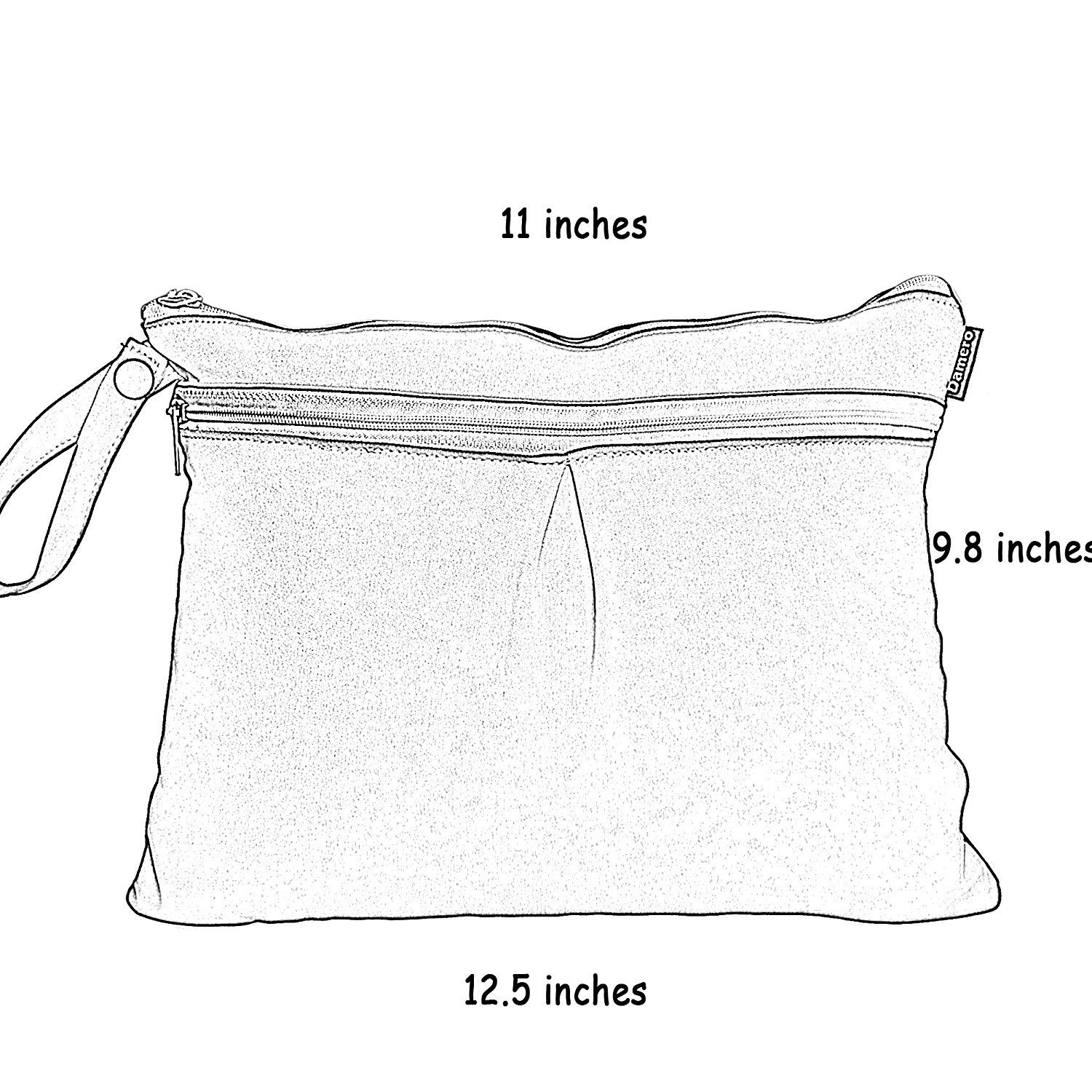 Damero 2pcs Travel Wet and Dry Bag with Handle for Cloth Diaper, Pumping Parts, Clothes, Swimsuit and More, Easy to Grab and Go (Small, Gray Triangle+ Gray Dots)