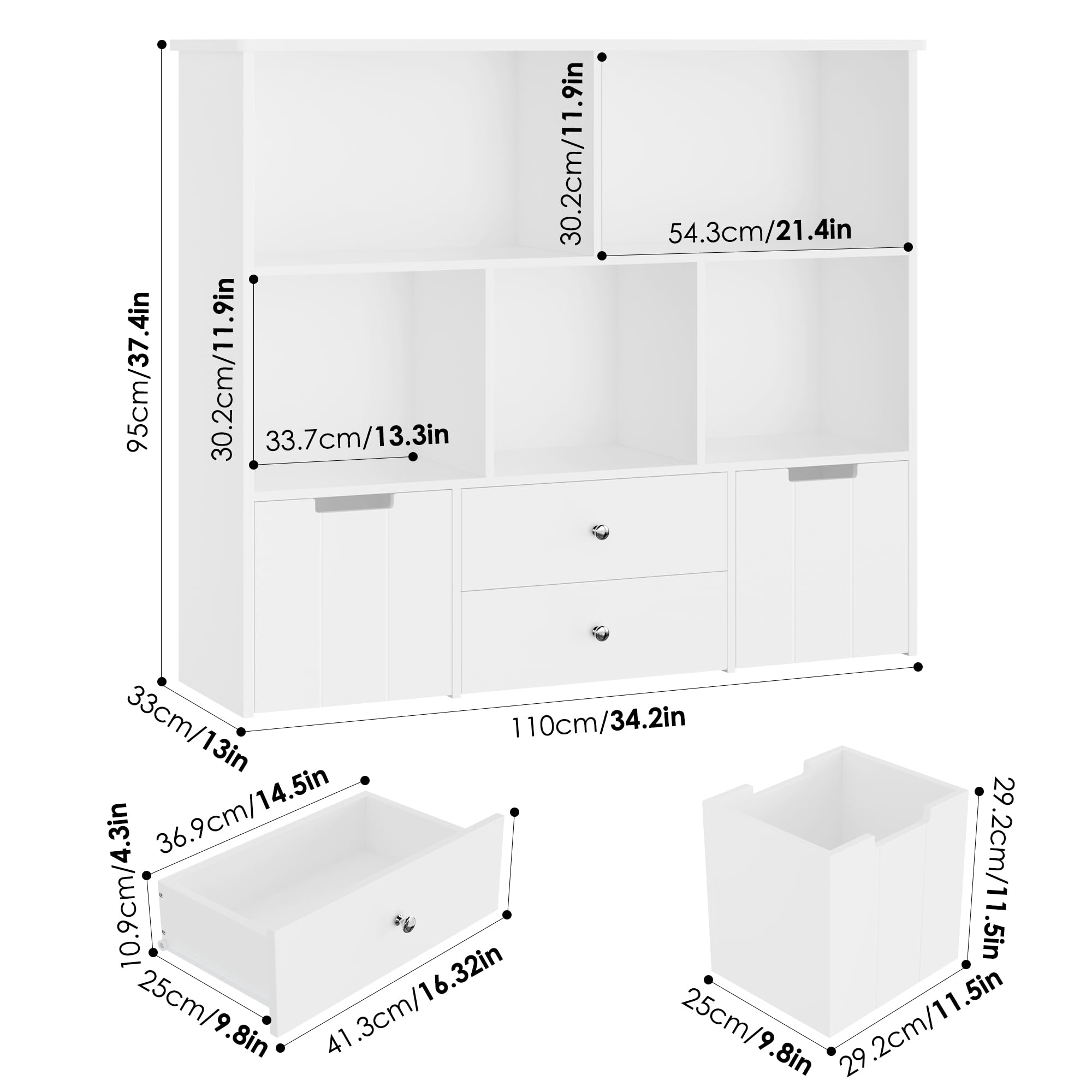 FOTOSOK Toy Storage Organizer with 4 Drawers, Toy Organizers and Storage with Concealed Wheels and 5 Storage Cubbies, Multifunctional Storage Chest Storage Organization, Playroom Furniture, White