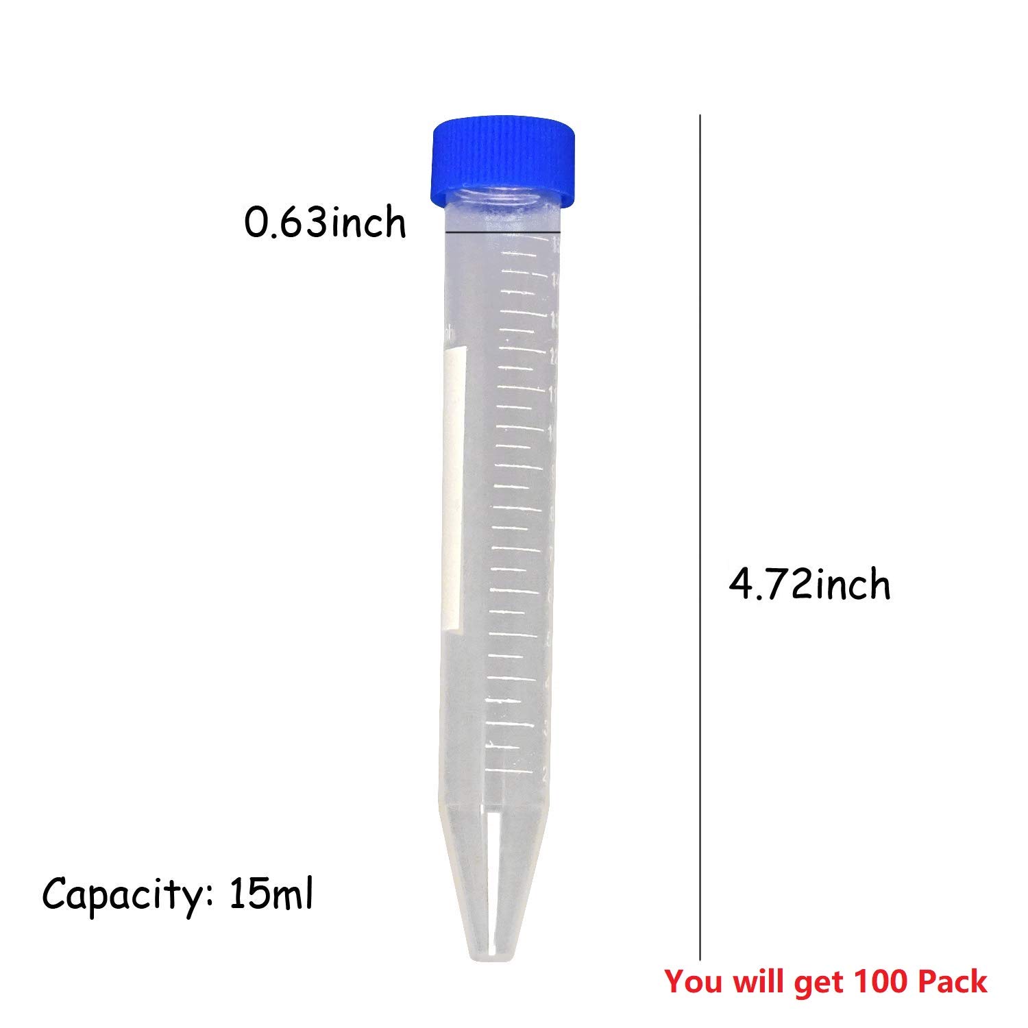 Plastic Centrifuge Tubes, 15ml, Conical Bottom, Graduated Marks, Blue Screw Cap(100 Pack ) by Lucky Seven