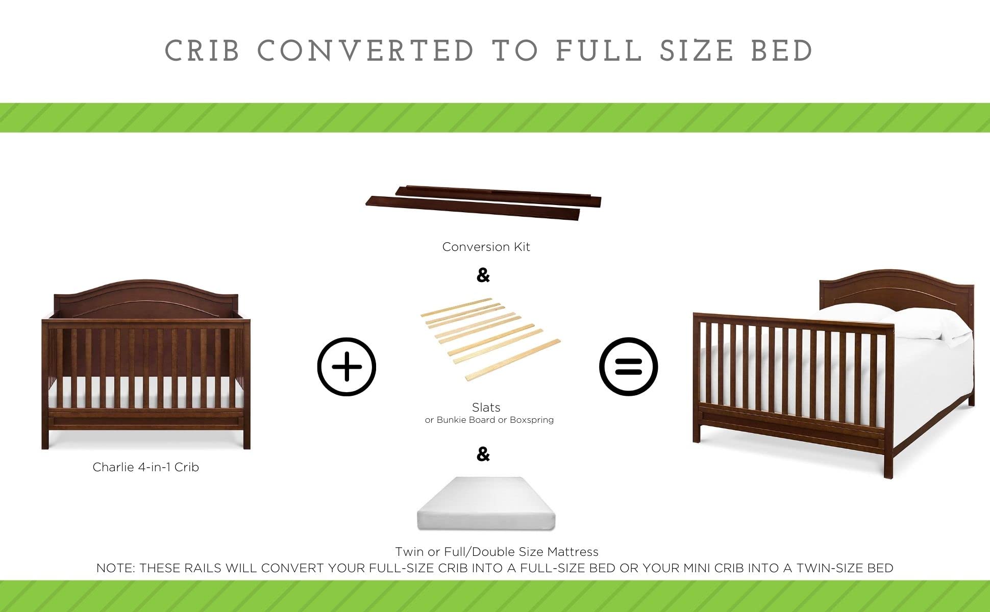 CC KITS Full Size Conversion Kit Bed Rails for Davinci Jayden 4-in-1 Crib (Espresso)