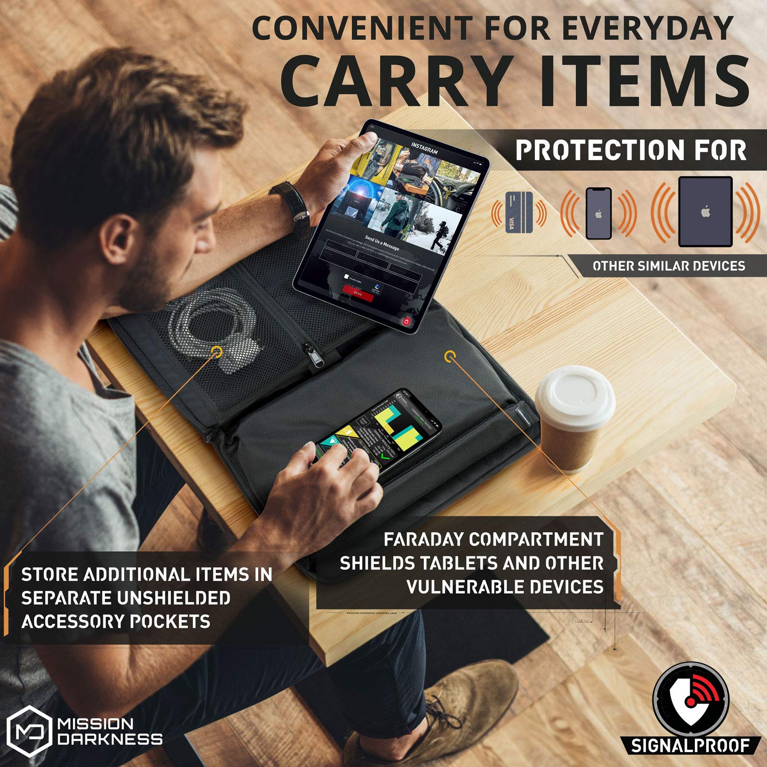 Mission Darkness Mojave Faraday Tablet Bag // Multi-Functional Travel Case with Accessory Pockets and Built-in Faraday Sleeve // Signal-Blocking, Anti-Tracking, Anti-Hacking, Anti-Spying Faraday Cage