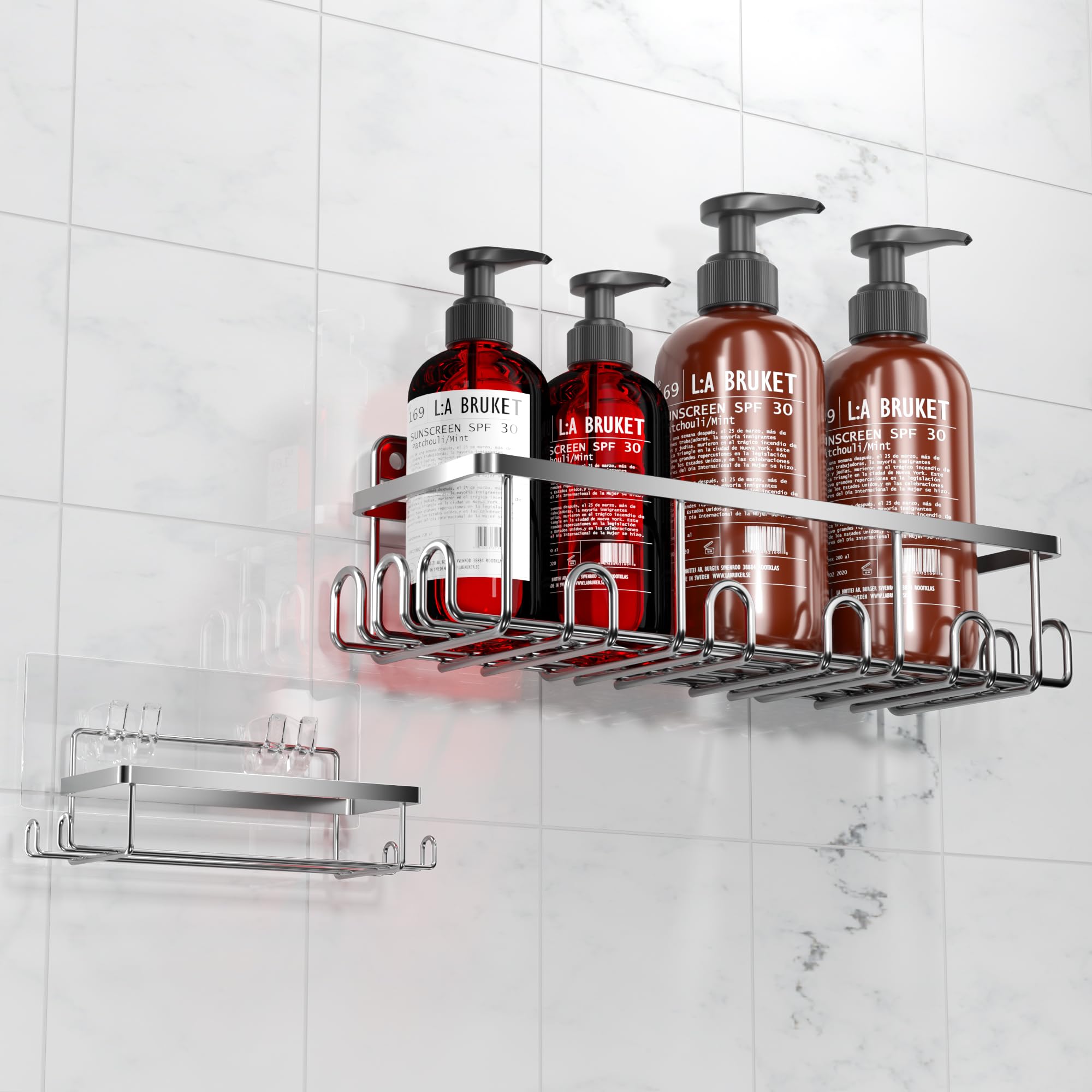 Adhesive Shower Caddy Organizer for Bathroom - Tile Shower Shelf for Inside Shower with Soap Holder, Adhesive No Drilling Traceless Organization and Storage Basket Shelf For Bathroom and Kitchen