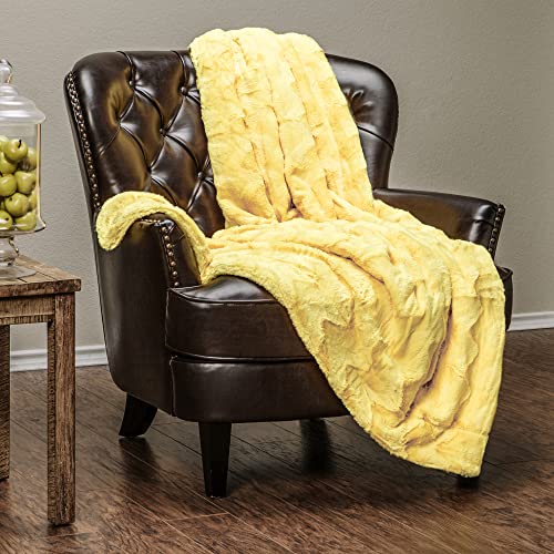Chanasya Soft Wave Faux Fur Throw Blanket - Soft, Lightweight Reversible Sherpa & Minky Blanket - 50" x 65β - Yellow