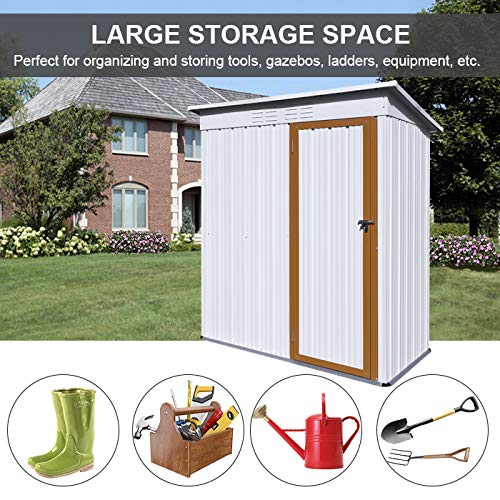 5ft x 3ft Outdoor Metal Storage Shed，Sun Protection, Waterproof Tool Storage Shed for Backyard, Patio, Lawn (White)