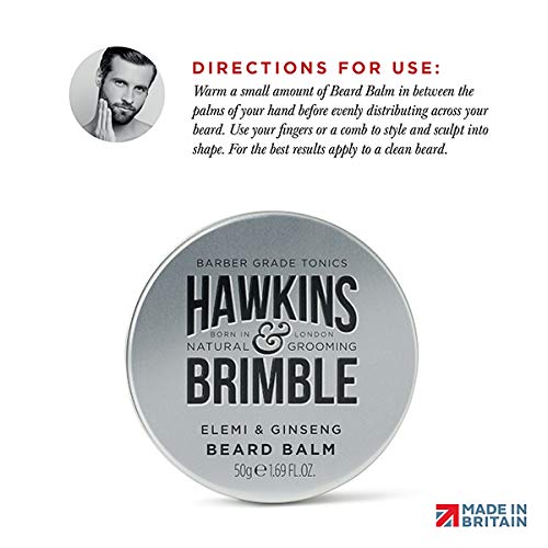 Hawkins & Brimble - Beard Balm for Men, 50g - Mens Beard Grooming Balm for Smoothing, Softening & Conditioning - Beard Styling Balm to Support Beard Growth - Elemi & Ginseng Acclaimed Signature Scent
