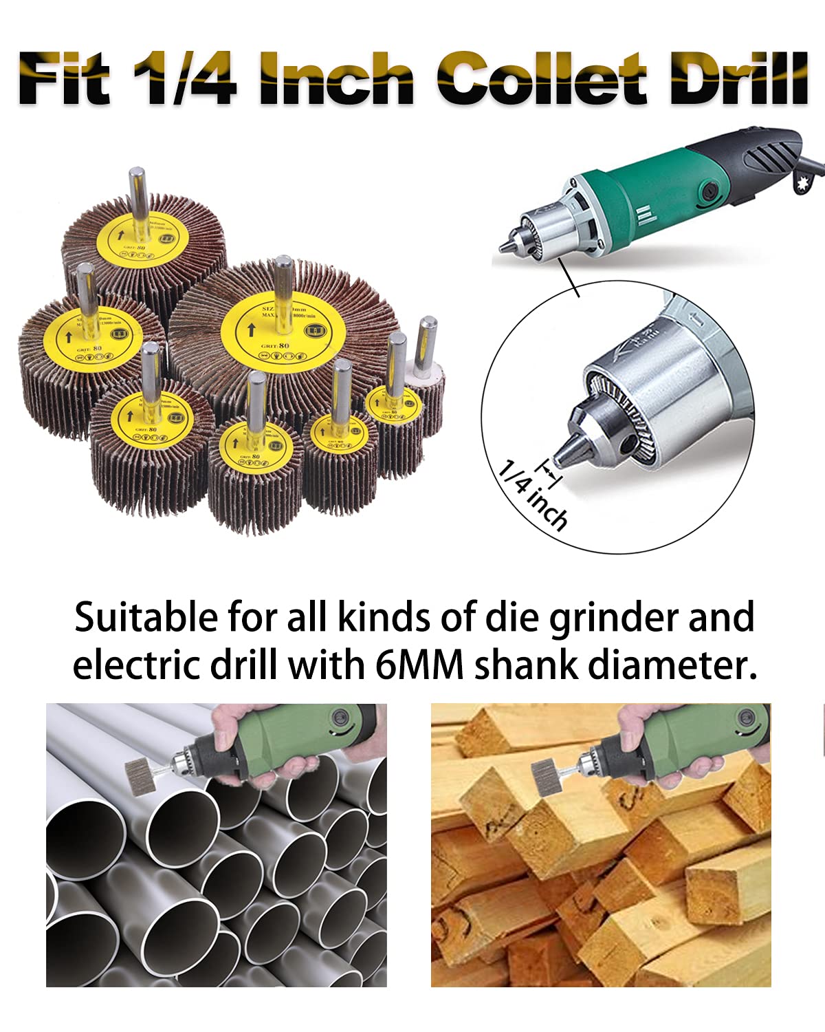 40 Pack 1/4" Abrasive Flap Wheel Sander Set, Rocaris 80 Grit Aluminum Oxide Flap Wheels Cylindrical Shape Sanding Wheel, 8 Sizes