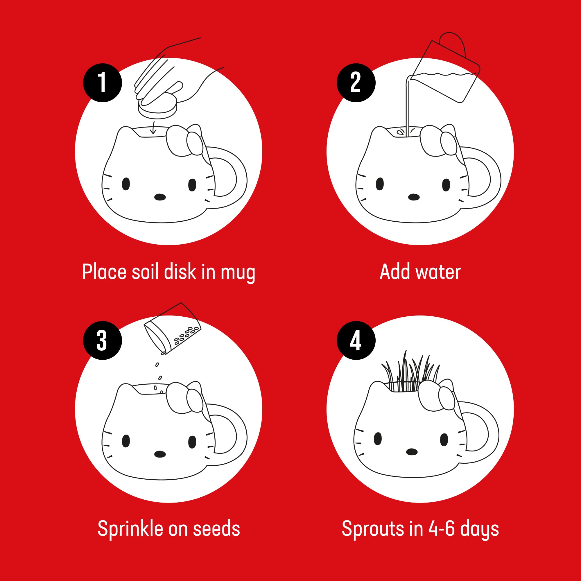 The Cat Ladies Hello Kitty Organic Cat Grass Growing kit with Organic Seed Mix, Soil and Hello Kitty Planter. Natural Hairball Control and Digestive Remedy,Cat Gifts