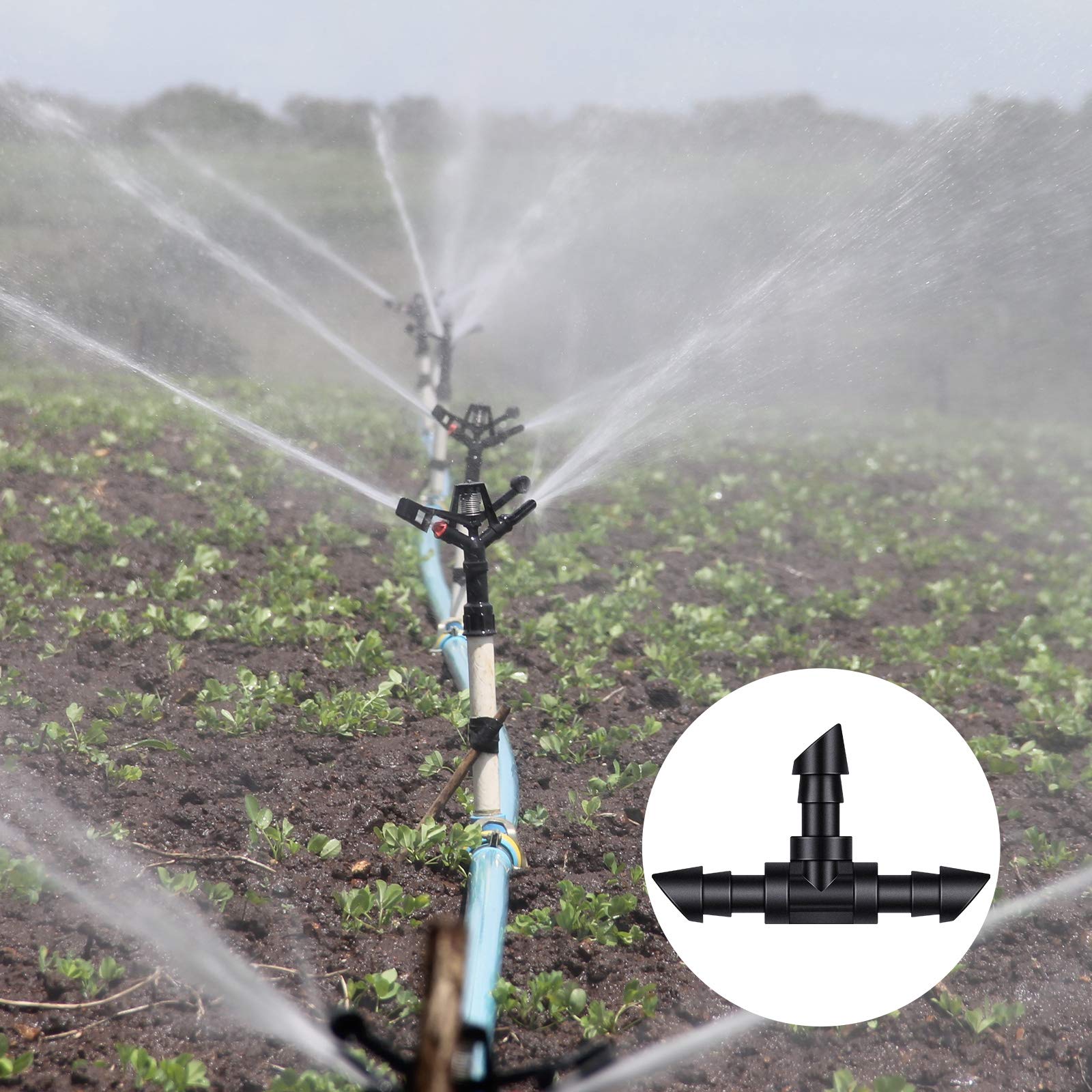 Zonon 100 Pieces Barbed Connectors Drip Irrigation 1/4 Inch Universal Barbed Tee Fittings Barbed Connectors for Garden Lawn Drip or Sprinkler Systems, Black