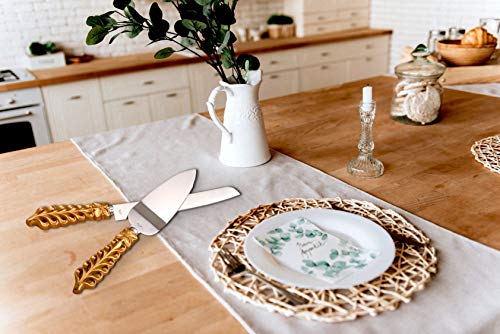 FASHIONCRAFT 2528 Gold Lattice Botanical Collection Stainless Cake Knife Set, One Set includes the Cake knife and Cake Server
