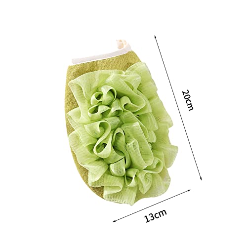 2PCS Shower Gloves with Flower Bath Ball Exfoliating Body Pad Deep Cleaning Gloves for Bathroom, Bathhouses and Spas (Green)