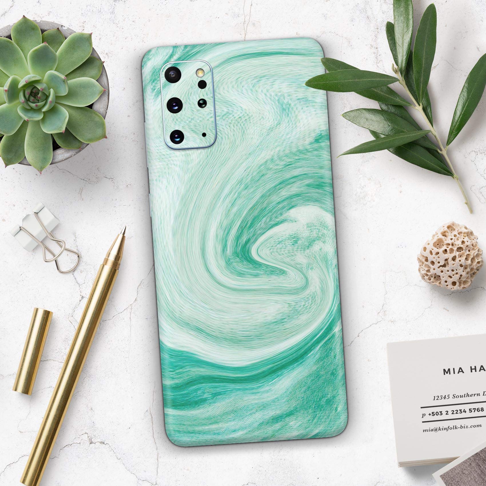 DesignSkinz Swirling Mint Acrylic Marble Protective Vinyl Decal Wrap Skin Cover Compatible with The Samsung Galaxy S20 (Screen Trim & Back Glass Skin)