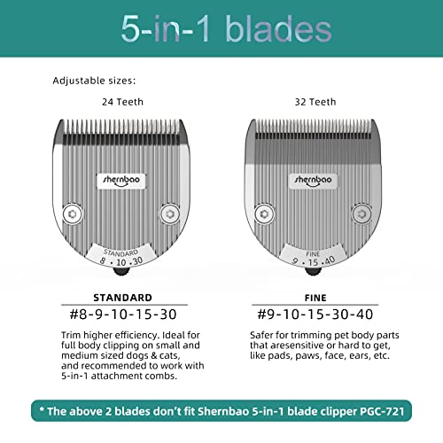 5IN1 Style Adjustable Pet Clipper Blades,Compatible with Wahl's Arco, Bravura, Chromado, Creativa, Figura, Motion, Supergroom Clippers. (NOT Compatible PGC-721 Clippers)(9-15-40#FINE)