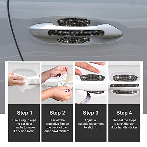 BetterJonny 10PCS Crystal Car Door Handle Scratches Protector, Rhinestone Car Door Handle Stickers Bling Car Door Handle Scratch Protector Stickers for Women and Girls Car Stickers (Black)