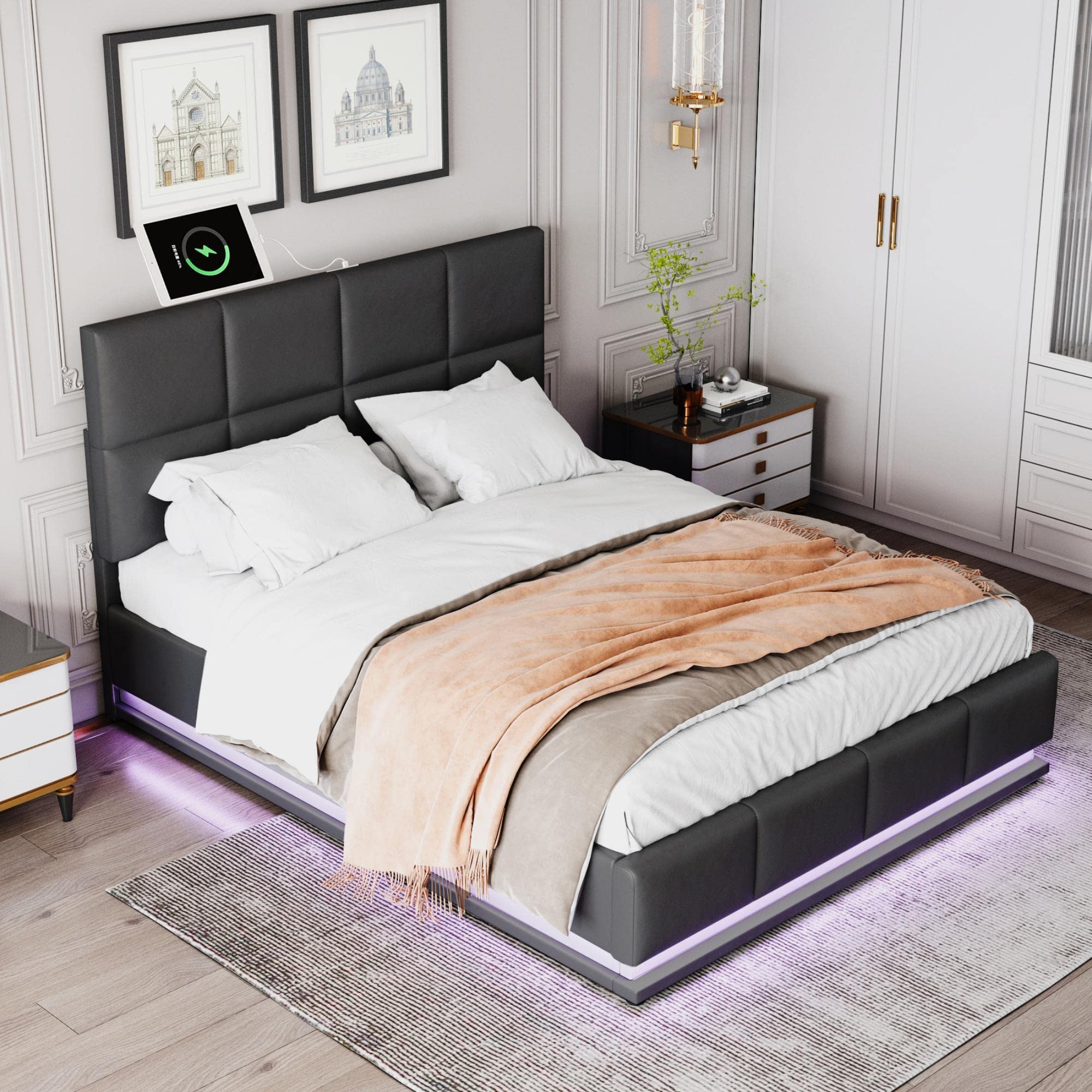 Harper & Bright Designs Queen Platform Bed with Lift Up Storage,Velvet Upholstered Queen Storage Bed Frame with Headboard & Slats Support,No Box Spring Needed,Beige