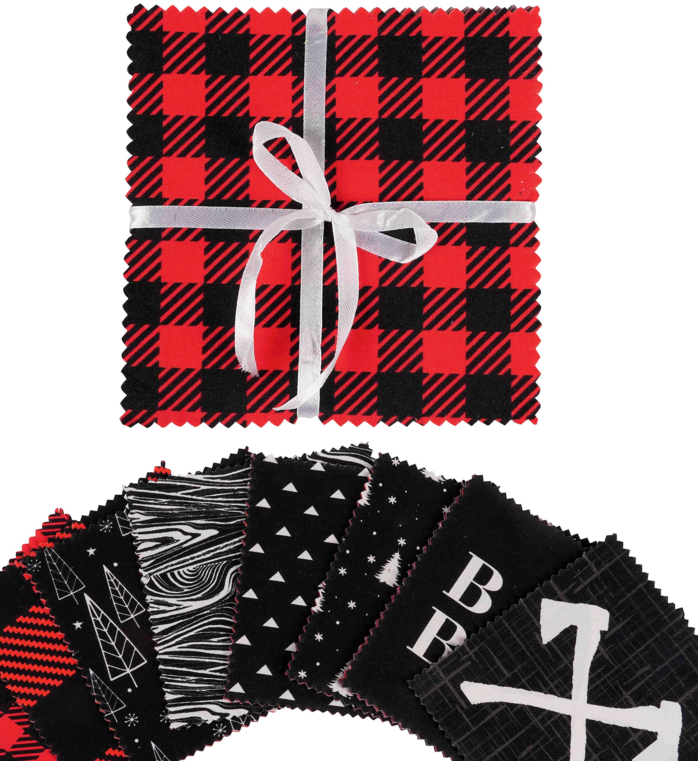 Soimoi Check Print Precut 5-inch Cotton Fabric Quilting Squares Charm Pack DIY Patchwork Sewing Craft- Red