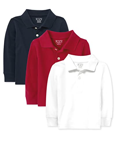 The Children's Place Baby Boys and Toddler Boys Long Sleeve Pique Polo, Classic Red/Nautico/White, 5T